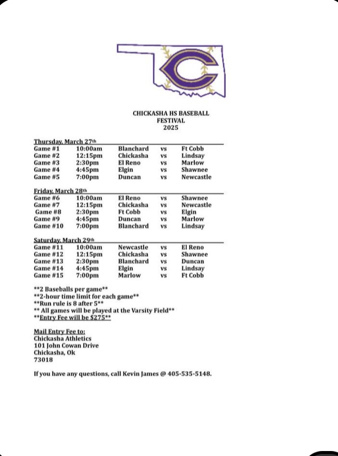 Chickasha Festival Preview & Scoreboard – Sooner State Baseball Report